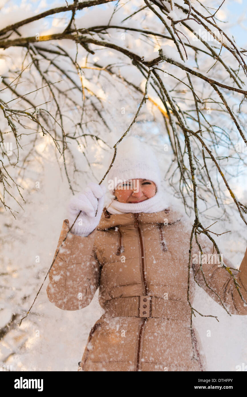 Snow falling on a Woman Stock Photo - Alamy