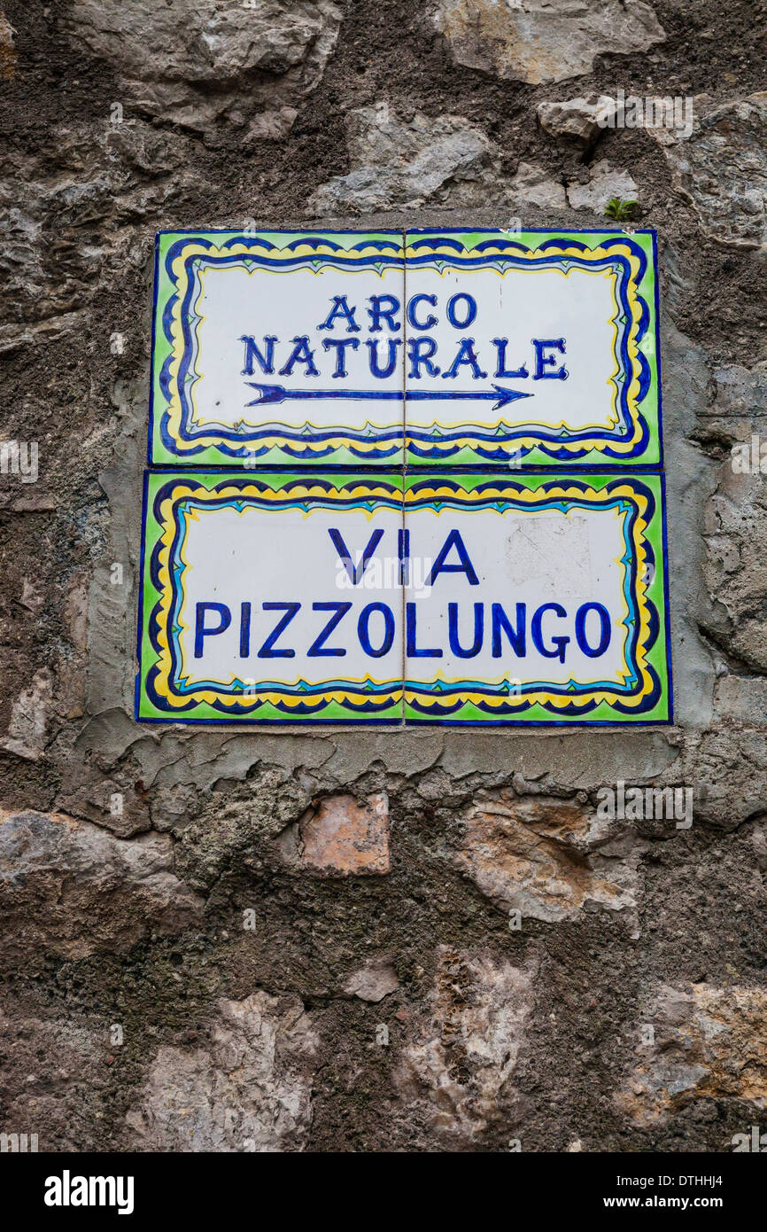 Tiled road sign, Capri, Italy Stock Photo - Alamy