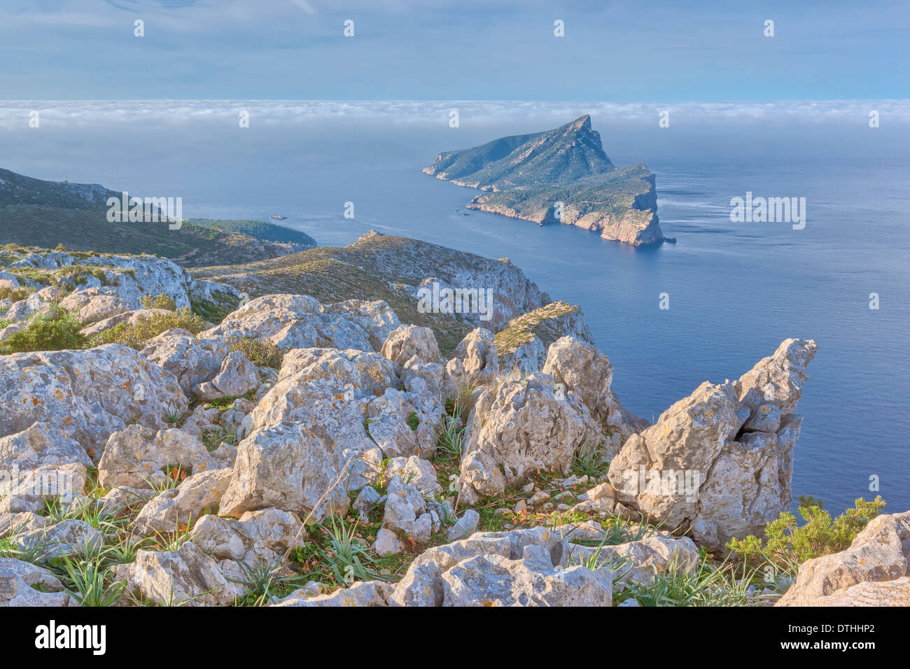 Dragonera island, west off Majorca. Typical limestone rock formations ...