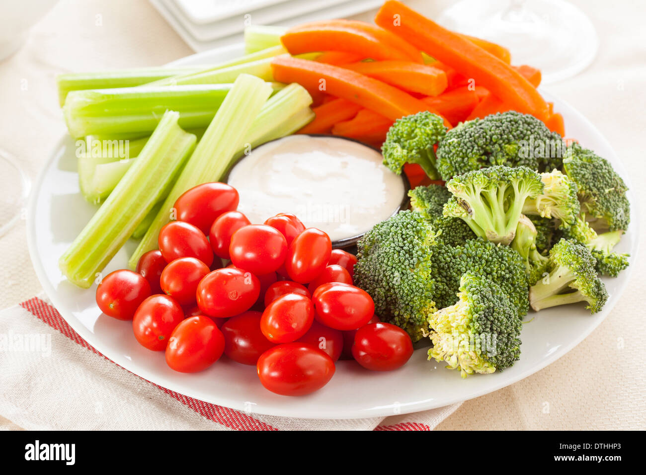 Organic Raw Vegetables with Ranch Dip with Tomatoes, Celery, Brocolli ...