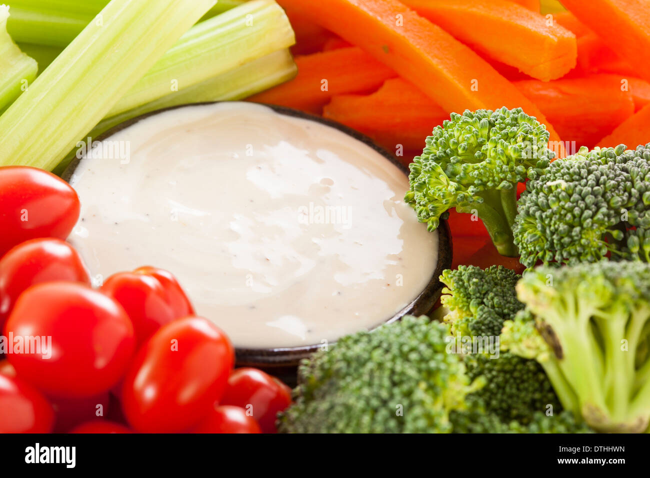 Organic Raw Vegetables with Ranch Dip with Tomatoes, Celery, Brocolli ...