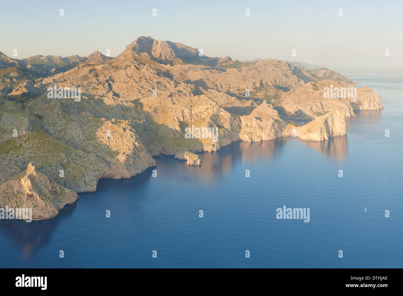 Early morning aerial view of Majorca's northwest coast and central ...