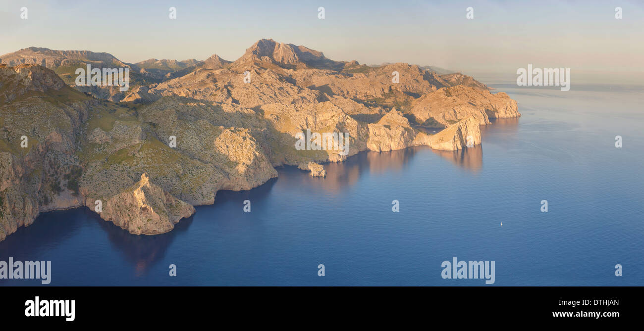 Early morning aerial view of Majorca's northwest coast central ...