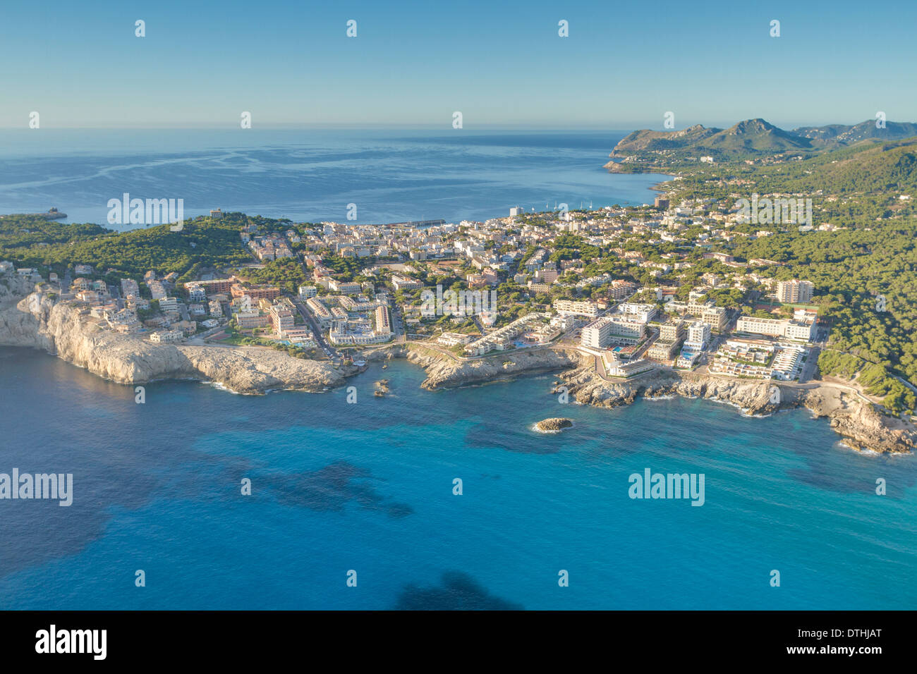 Majorca's northeast coast. Aerial view of Cala Rajada resort. Majorca ...