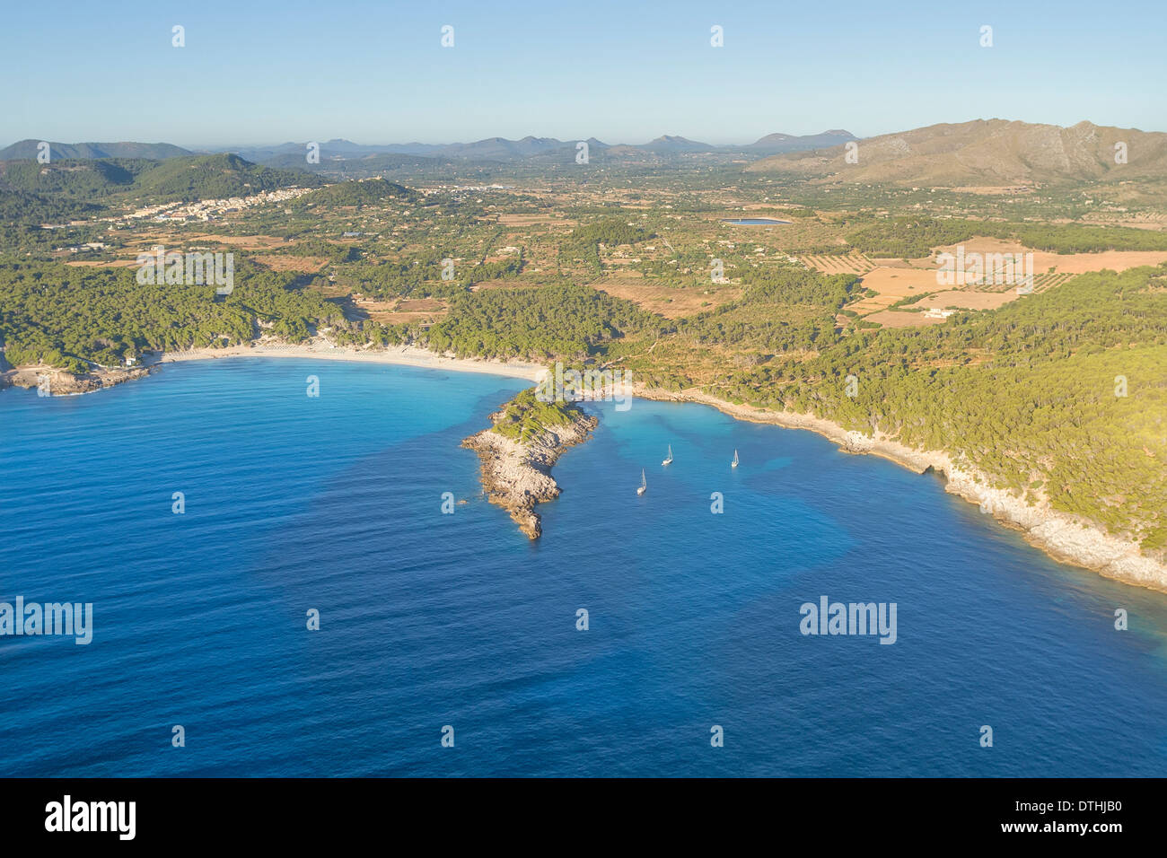 Majorca's northeast coast. Aerial view of Cala Agulla an Cala Molto ...