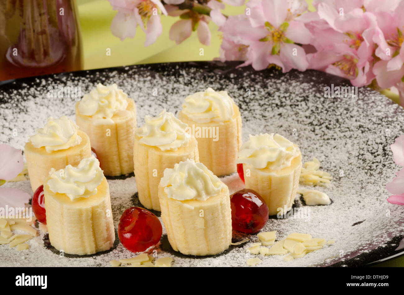 Fruity kid dessert with bananas and morello cherries Stock Photo - Alamy