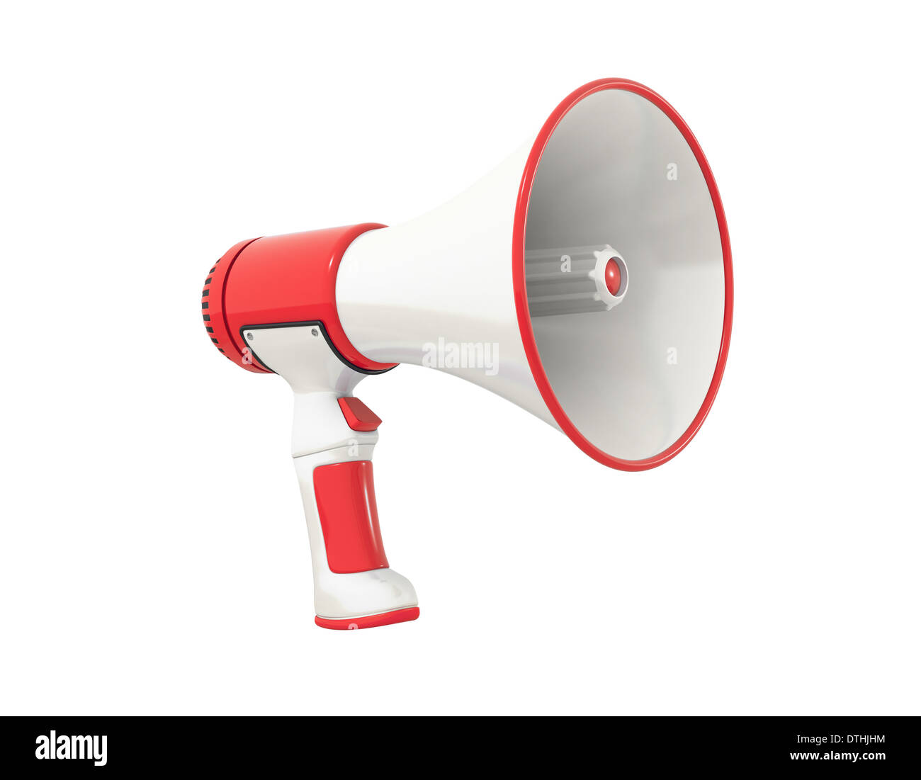 A red Megaphone on a white background, perspective Stock Photo - Alamy