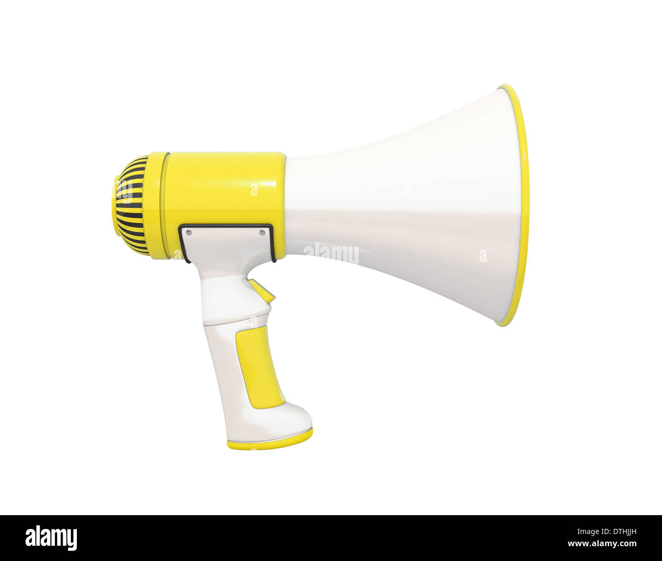 A yellow Megaphone on a white background, profile Stock Photo - Alamy