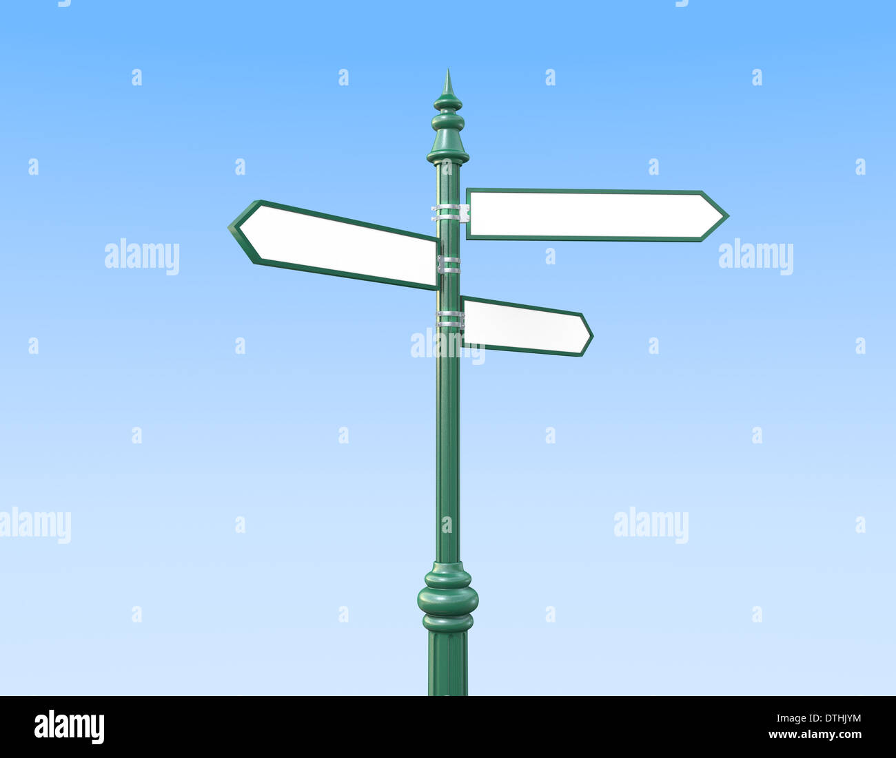 A classic street Sign Post with three Signs pointing to different ...