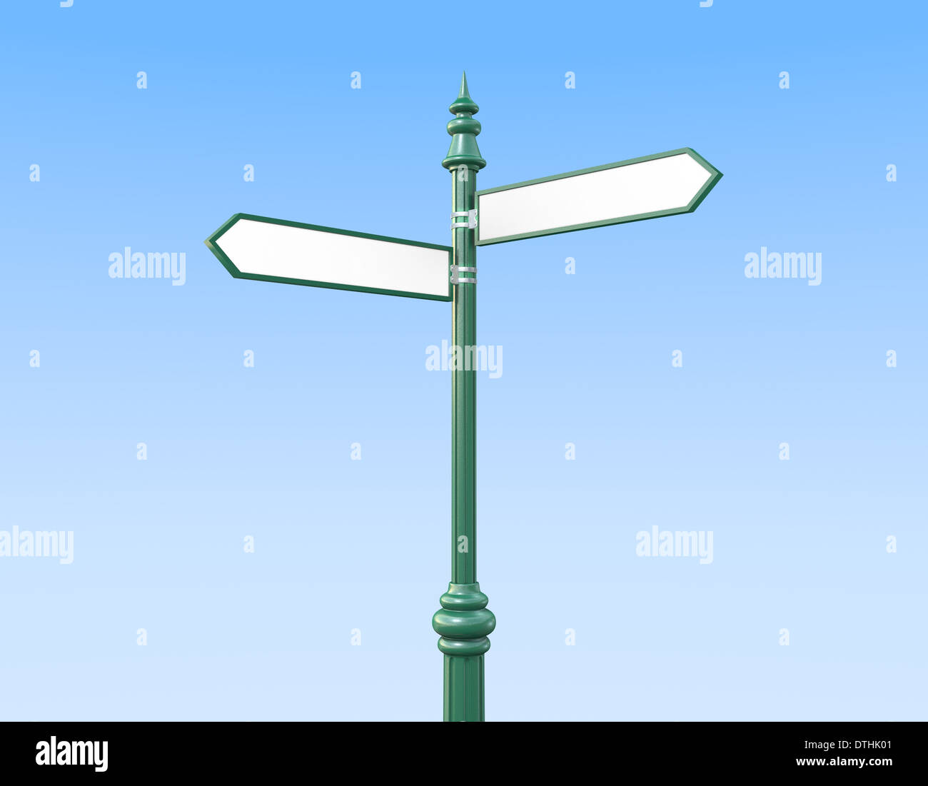 A classic street Sign Post with two Signs. One pointing right, the ...