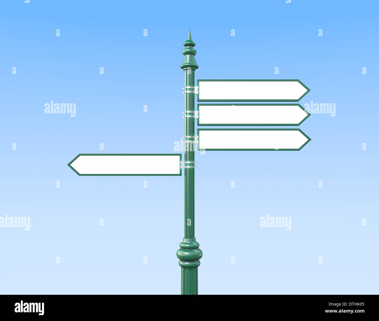 A classic street Sign Post with three Signs pointing right and one ...