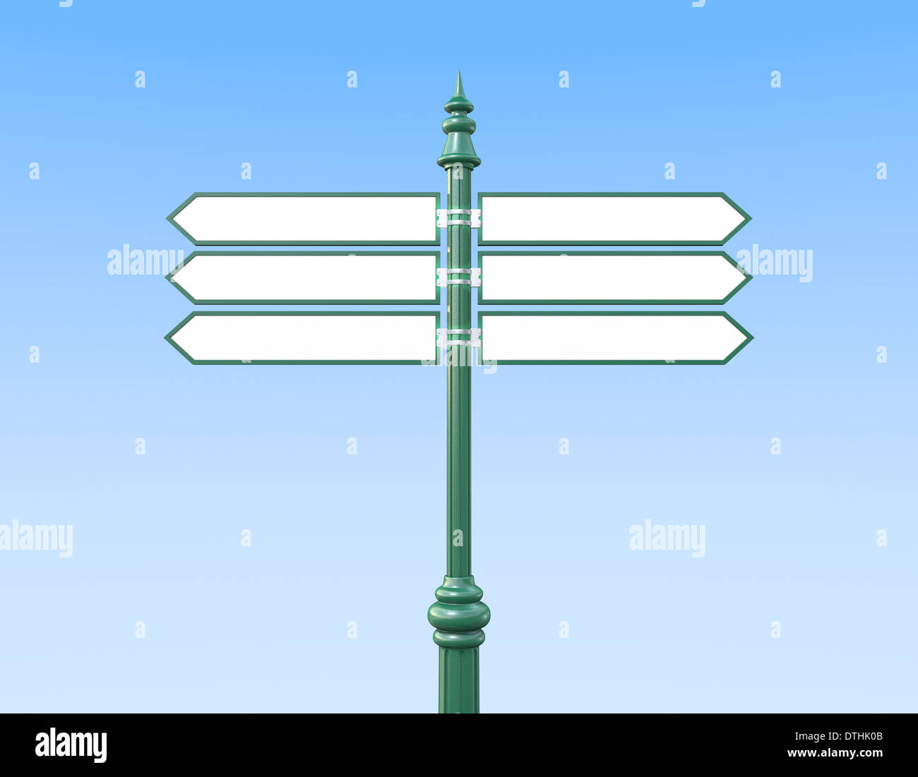 A classic street Sign Post with six Signs pointing right and left in ...