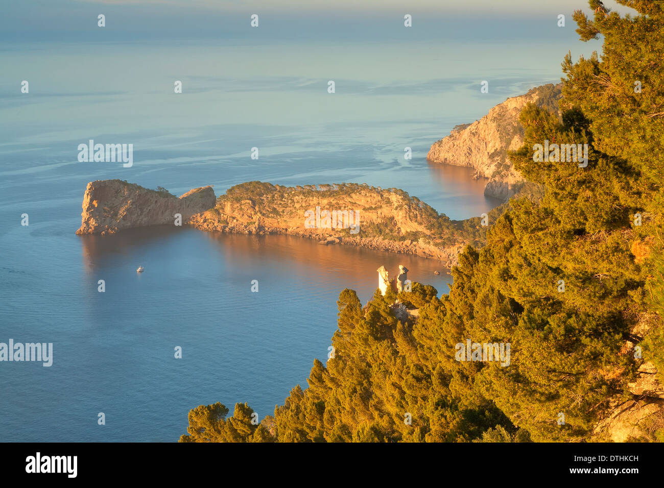 Majorca's north coast at sunset. Foradada peninsula. Capella del Beat ...