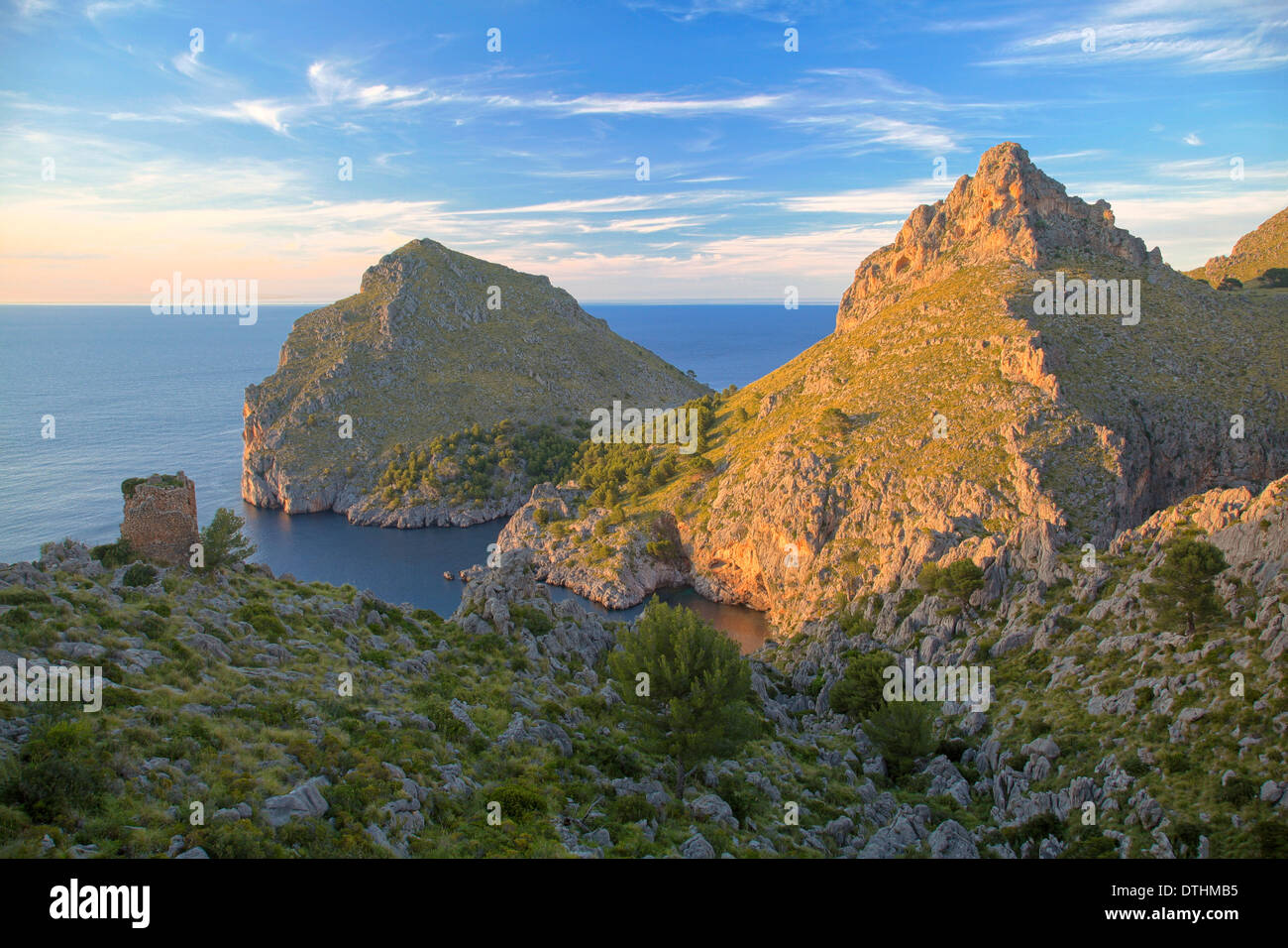 Majorca's north coast La Calobra harbour 17th century Torre des Bosc ...