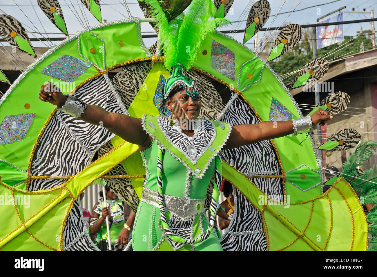 Masquerader at carnival celebration in the streets of Scarborough ...