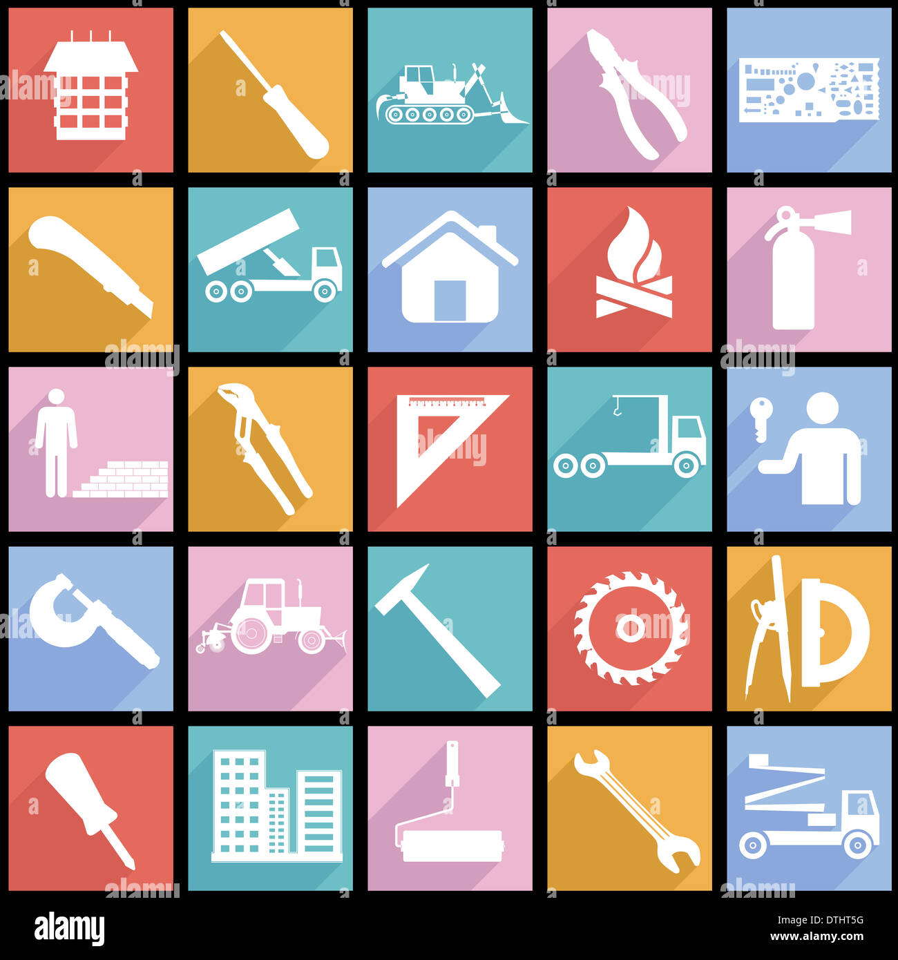 Collection flat icons with long shadow. Construction symbols. Ve Stock ...