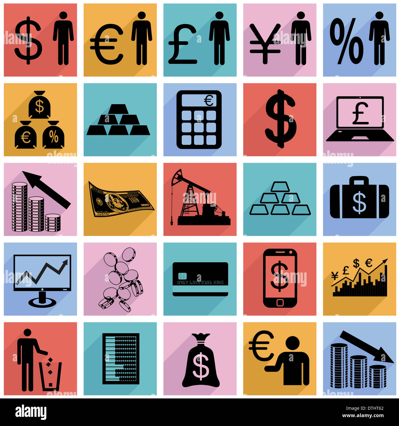 Collection flat icons with long shadow. Finance symbols. Vector Stock ...