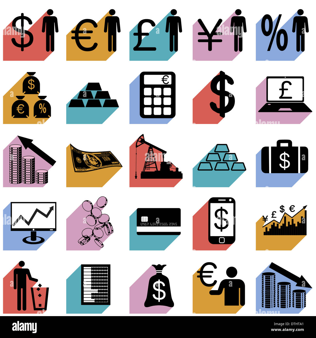 Collection flat icons with long shadow. Finance symbols. Vector Stock ...