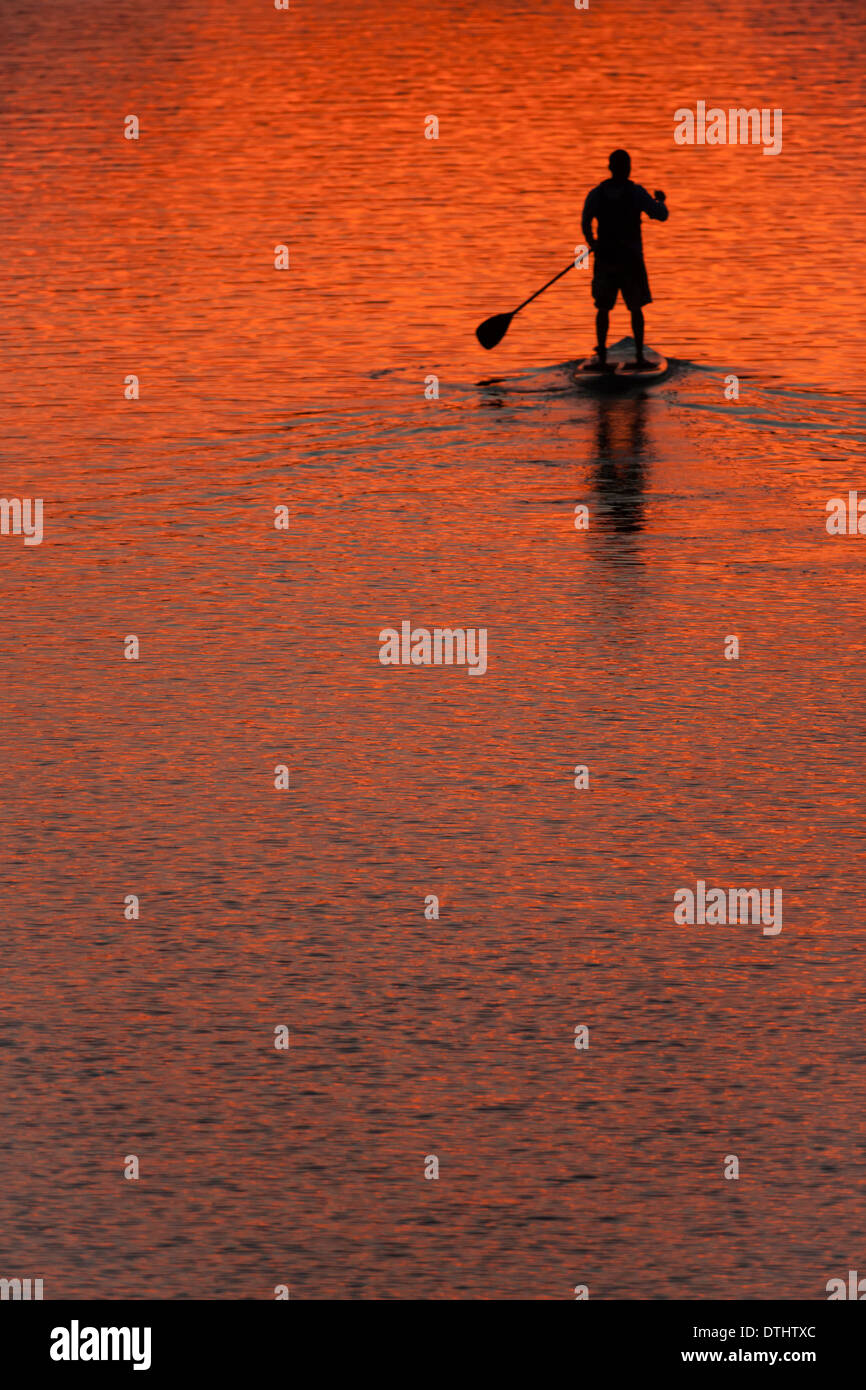 Paddle boarder before 70.3 world championship in Lake Las Vegas Stock ...