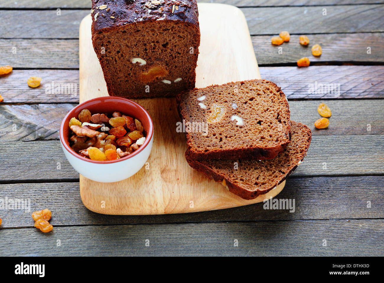 custard bread with nuts and dried fruits, food closeup Stock Photo - Alamy