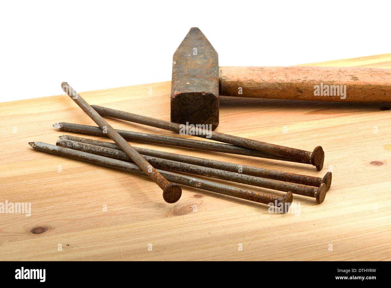 old used tools on the wooden desk Stock Photo - Alamy
