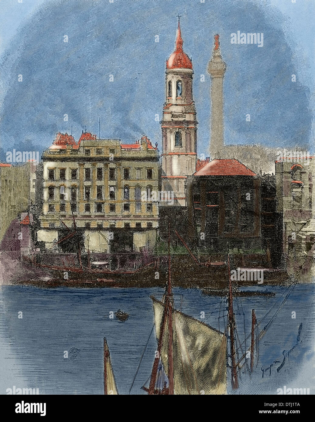 England. London. Breakwater. Engraving "La Ilustracion Iberica", 1885 ...