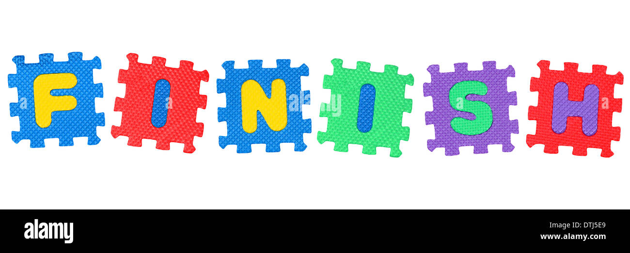Word Finish from letters puzzle, isolated on white background Stock ...