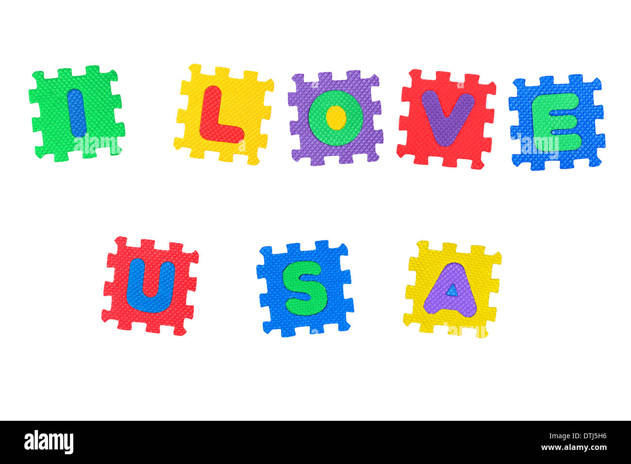 Message I Love USA, from letters puzzle, isolated on white background ...