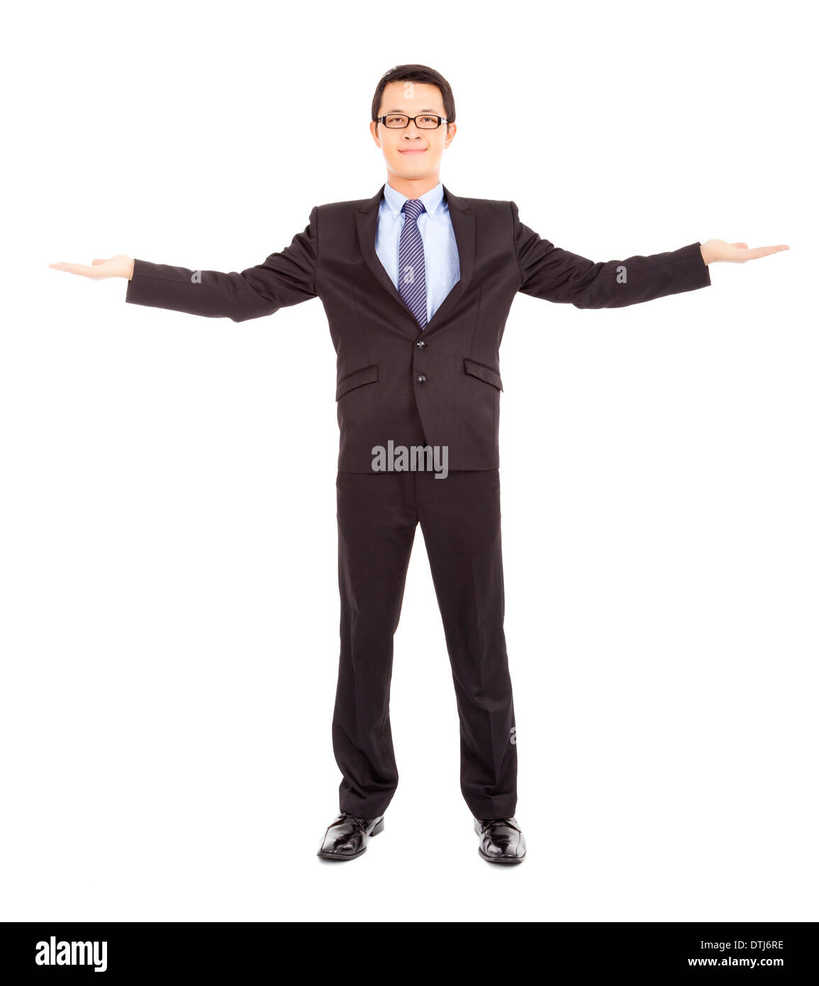smiling businessman opening arms to welcome on white background Stock ...