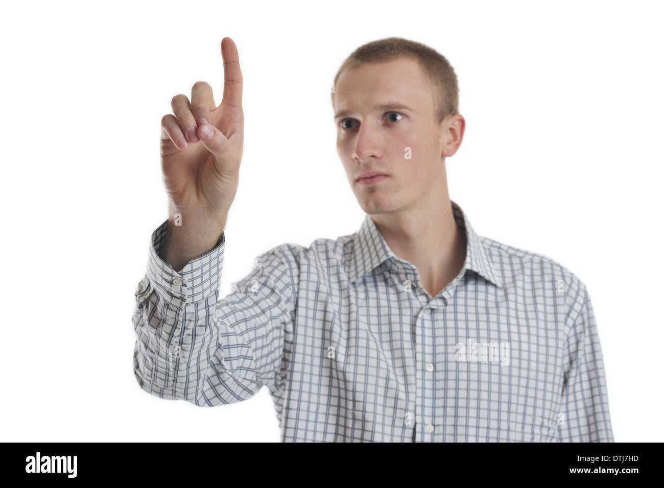 handsome young business man touching screen isolated Stock Photo - Alamy
