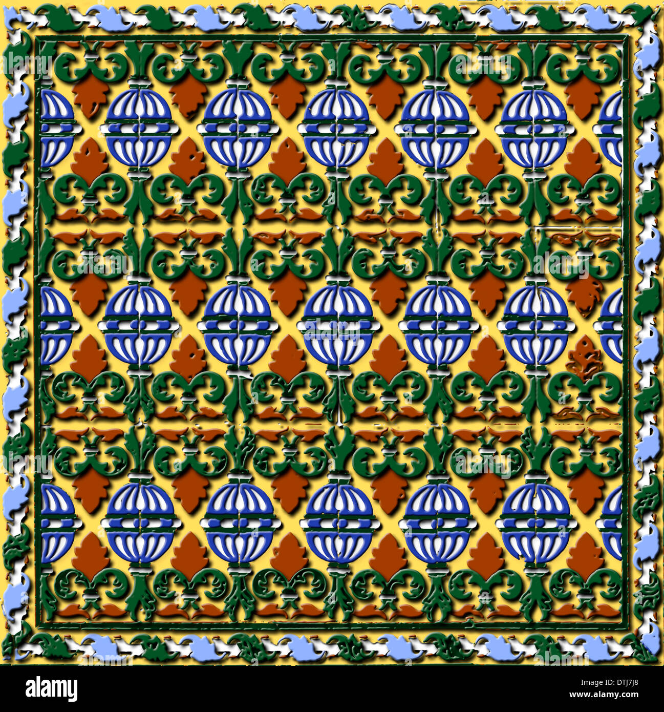 Madrid, Spain. Tessellated ceramic tiles - digital 3D illustration from ...