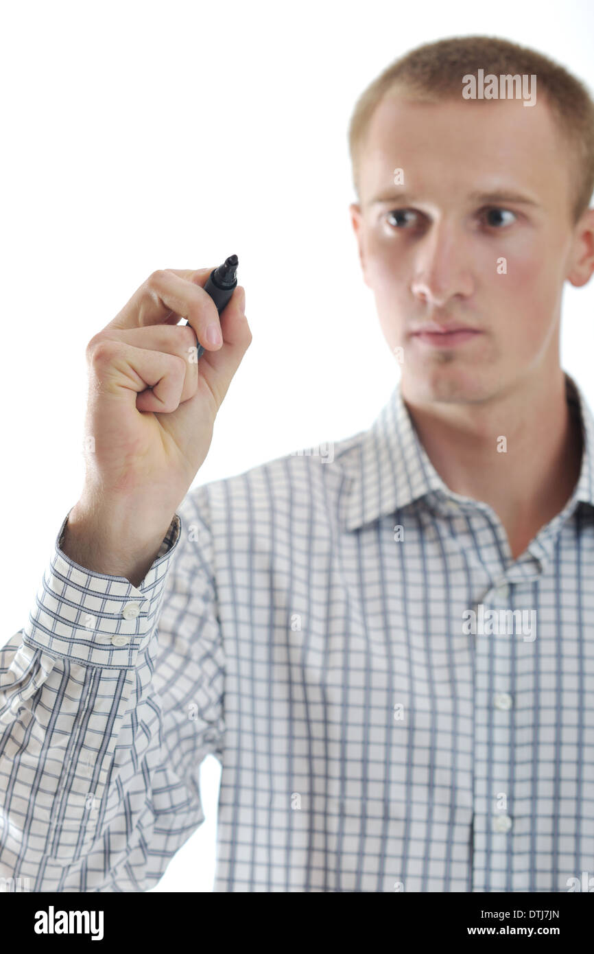 handsome young business man touching screen isolated Stock Photo - Alamy