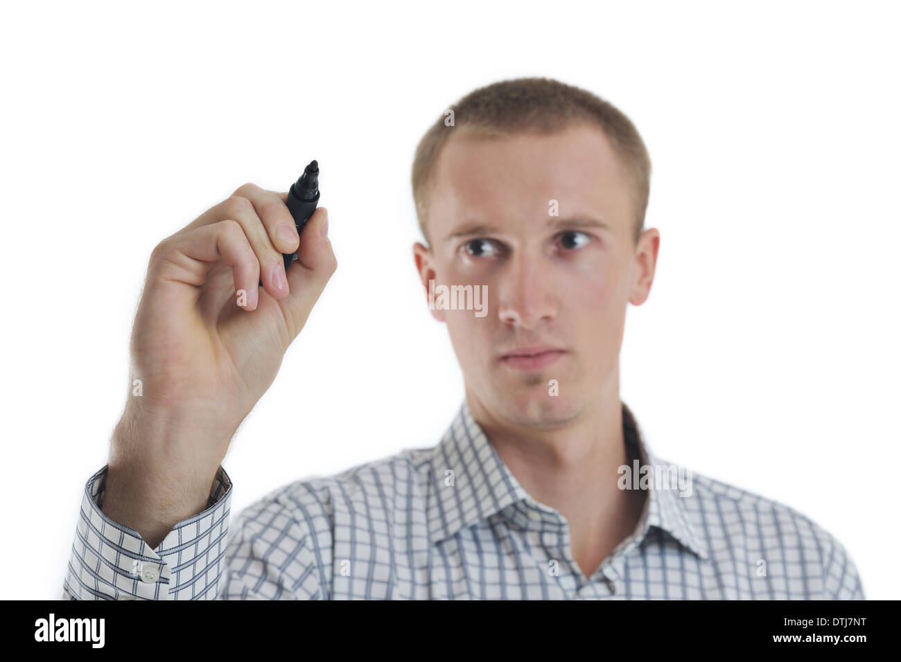 handsome young business man touching screen isolated Stock Photo - Alamy