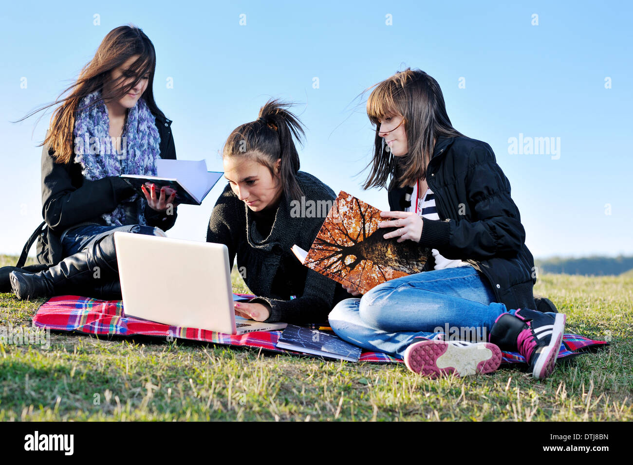 group of teens working on laptop outdoor Stock Photo - Alamy