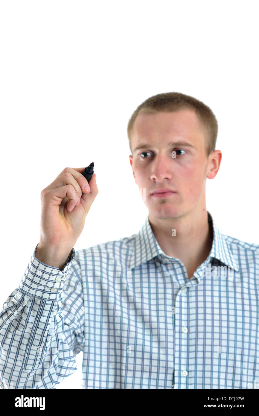 handsome young business man touching screen isolated Stock Photo - Alamy