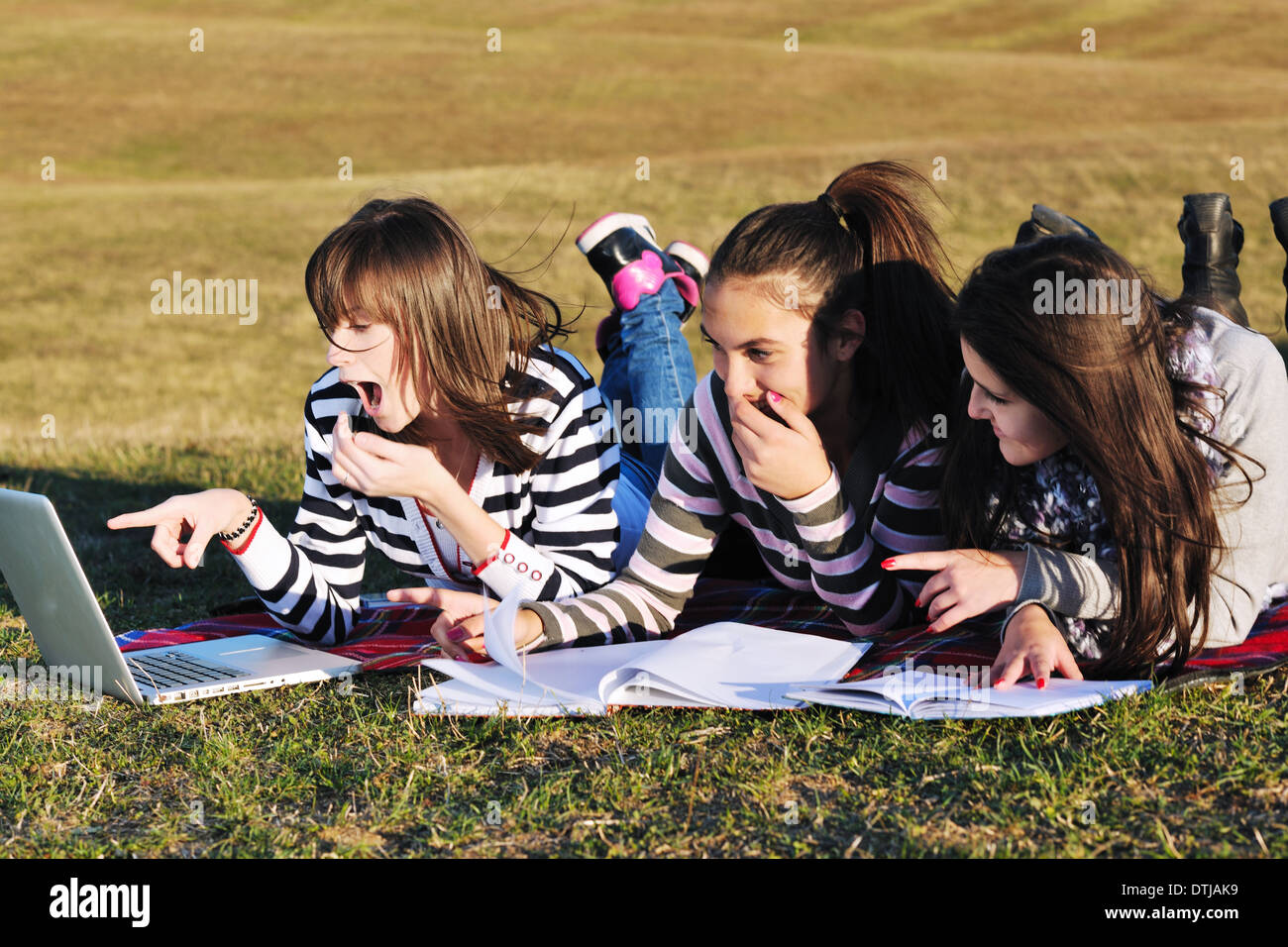 group of teens working on laptop outdoor Stock Photo - Alamy