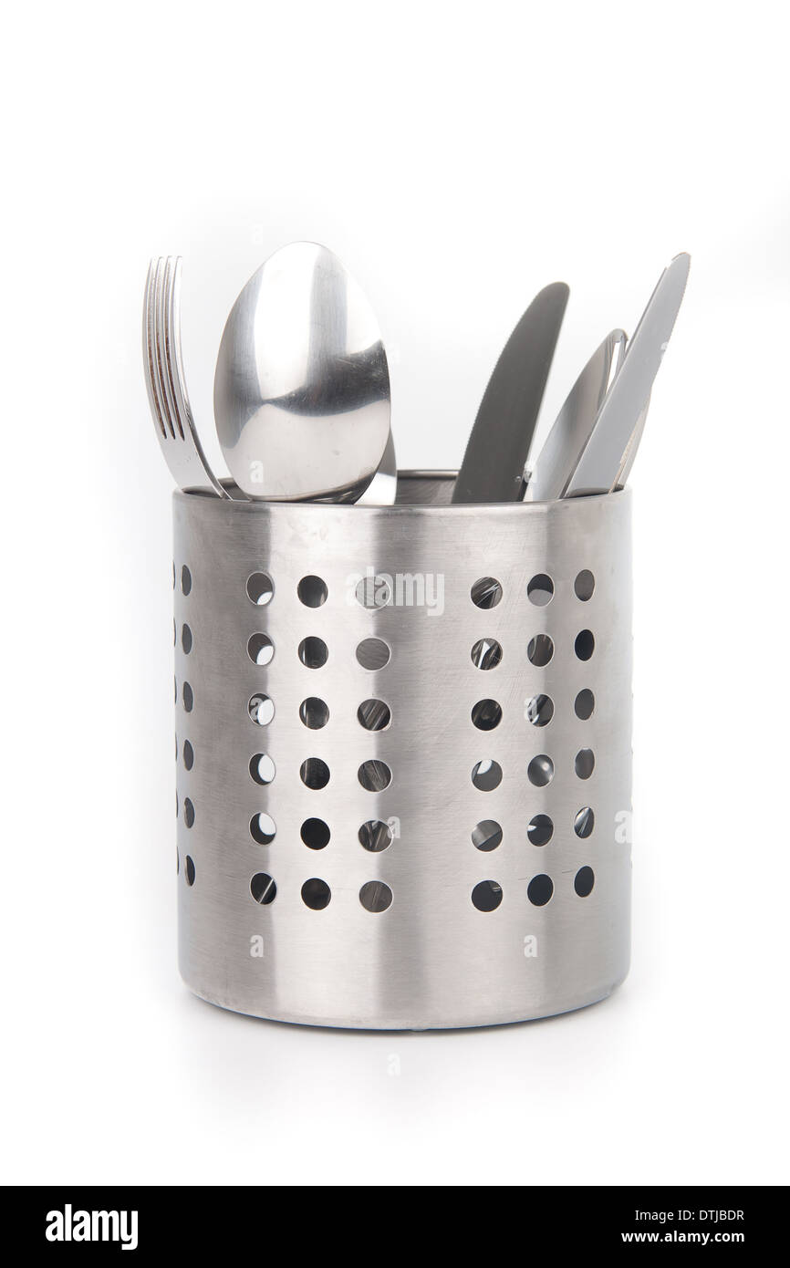 Cutlery holder isolated on white background Stock Photo - Alamy