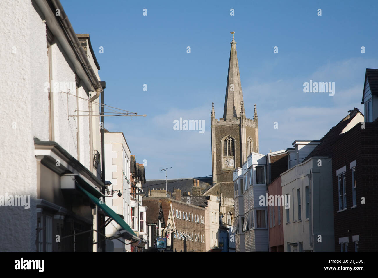 Historic buildings and church spire in Harwich, Essex, England Stock ...