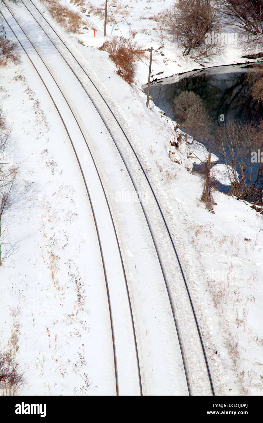 Railroad tracks in snowy ground in Ontario, Canada Stock Photo - Alamy
