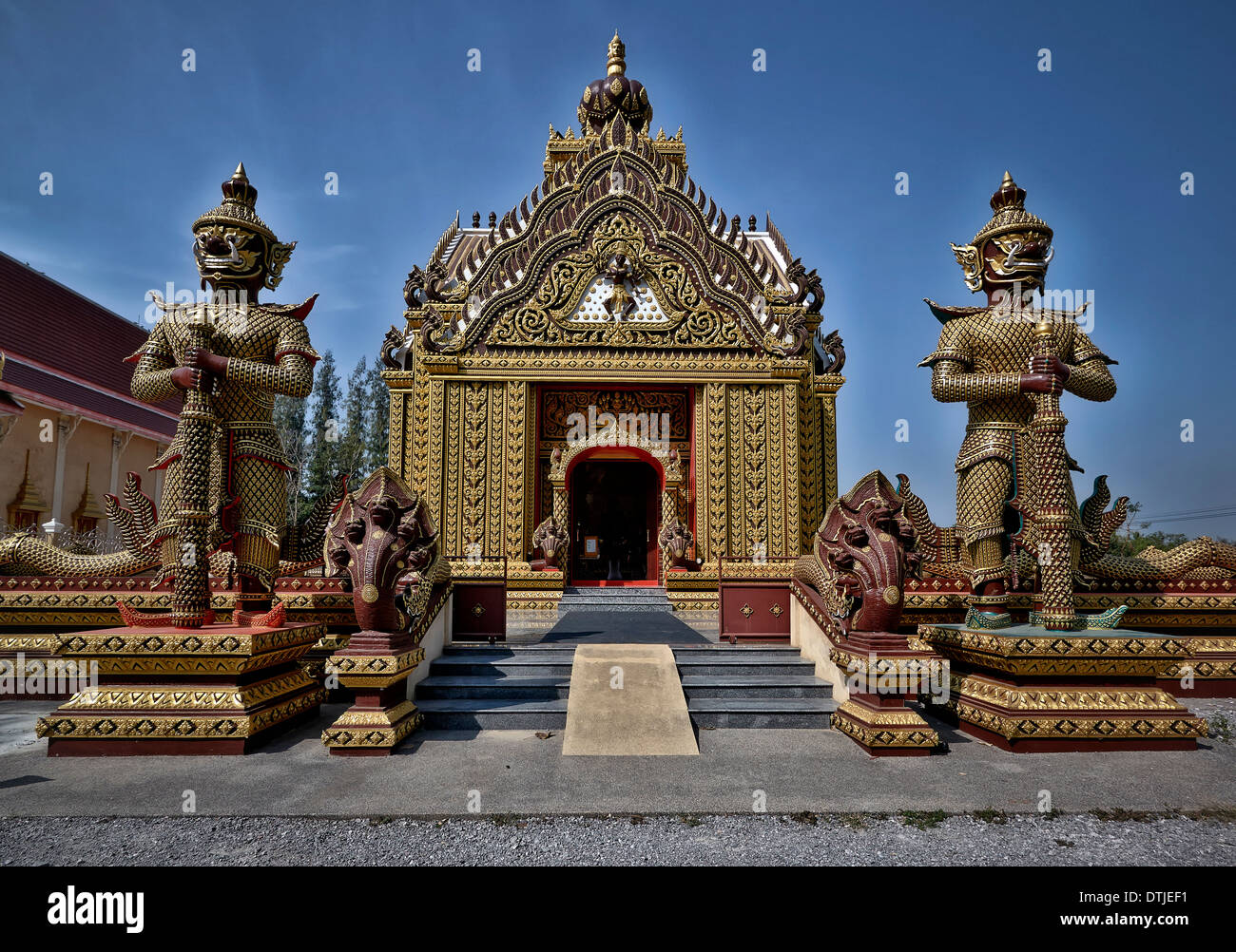 Thailand Buddhist temple and Yaksha guardian statues. Khao Kalok Hua ...