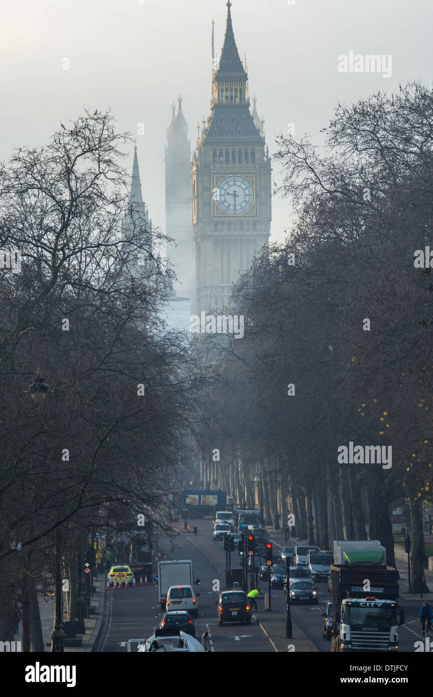 Big Ben covered in thick fog, London England United Kingdom UK Stock ...