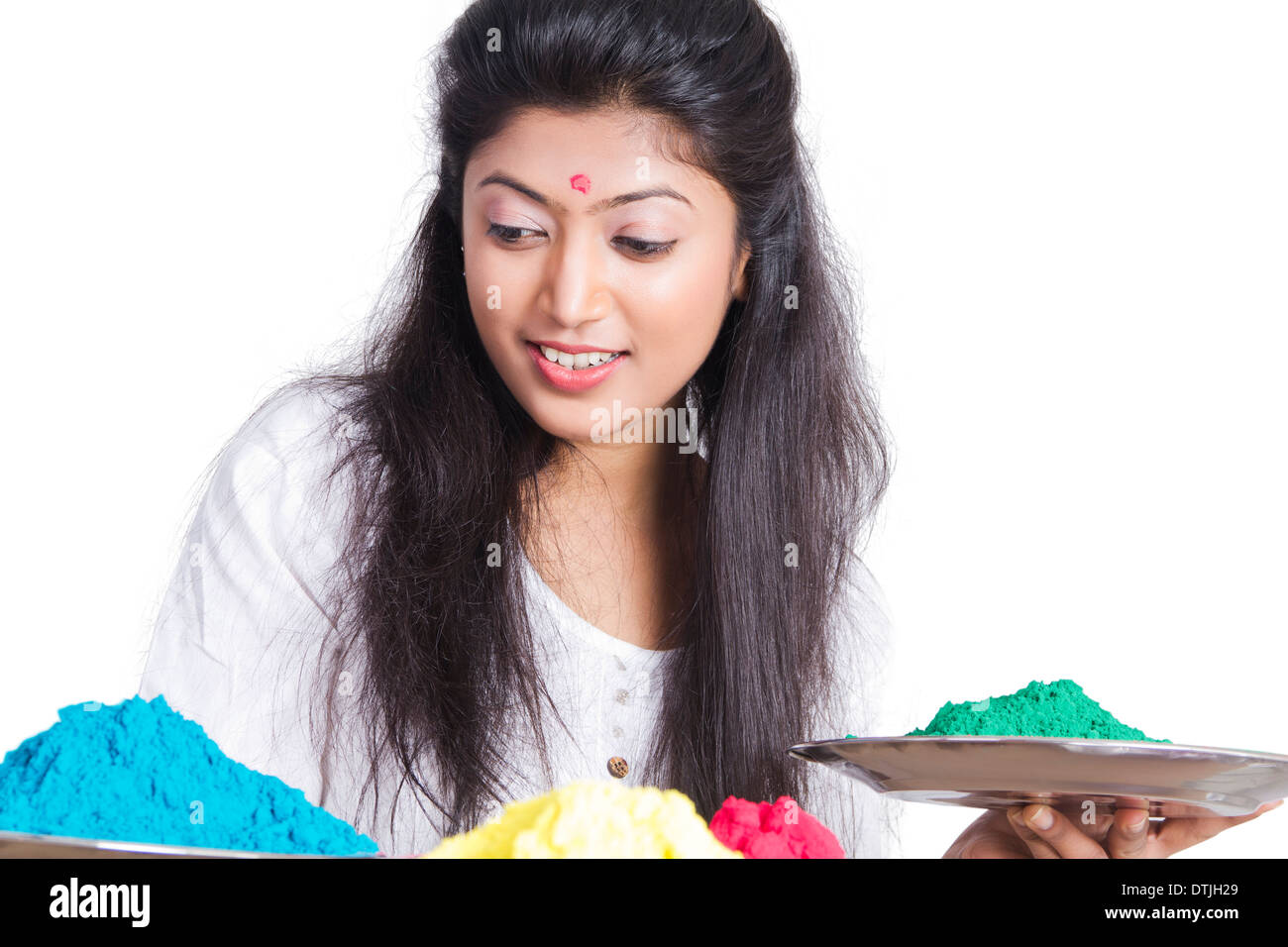 Woman holding plate holi colour hi-res stock photography and images - Alamy