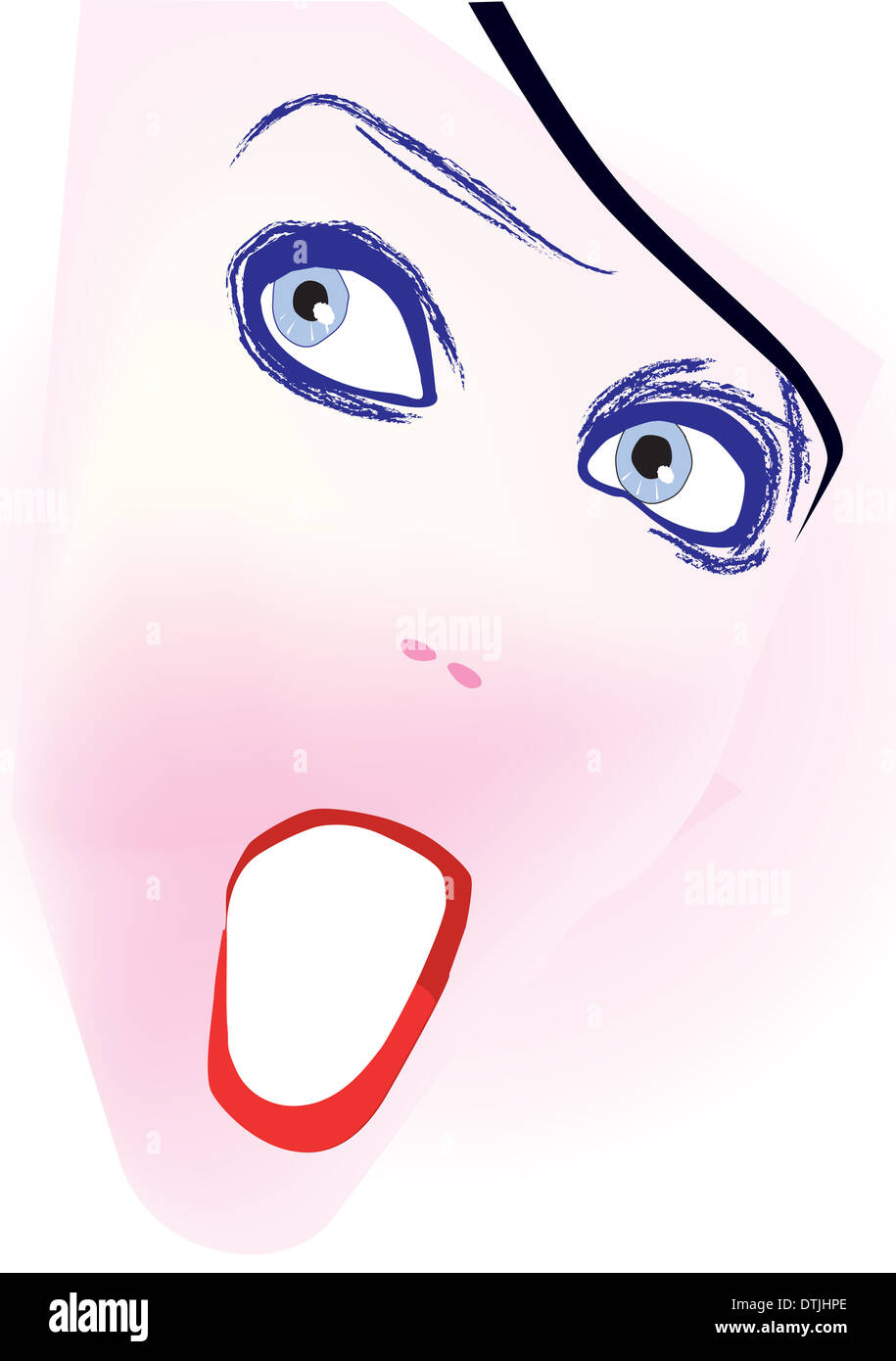 Very close up of a abstract drawing of a face isolated over a white ...