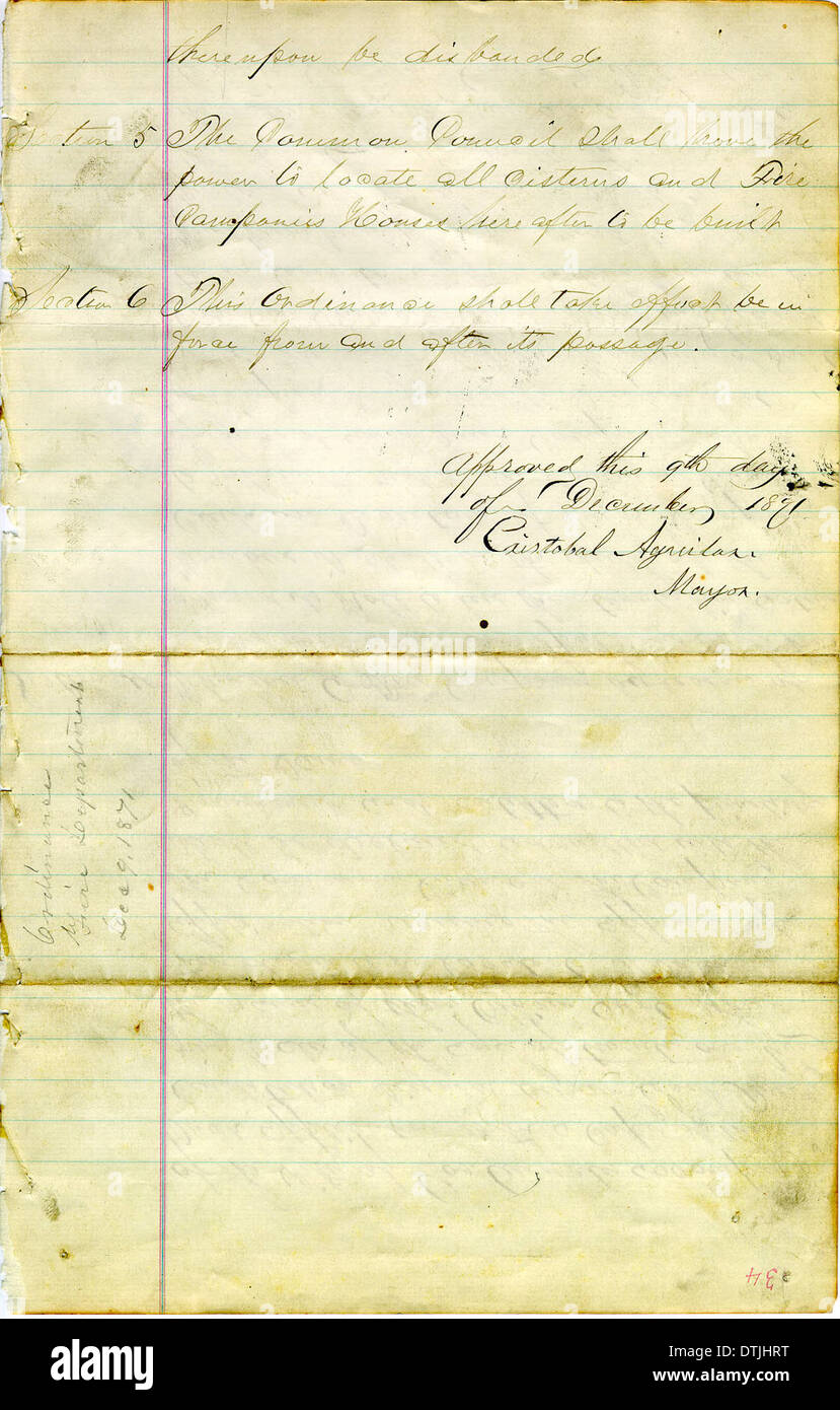 Ordinance creating city Fire Department, 1871 (laarc-1 Stock Photo - Alamy