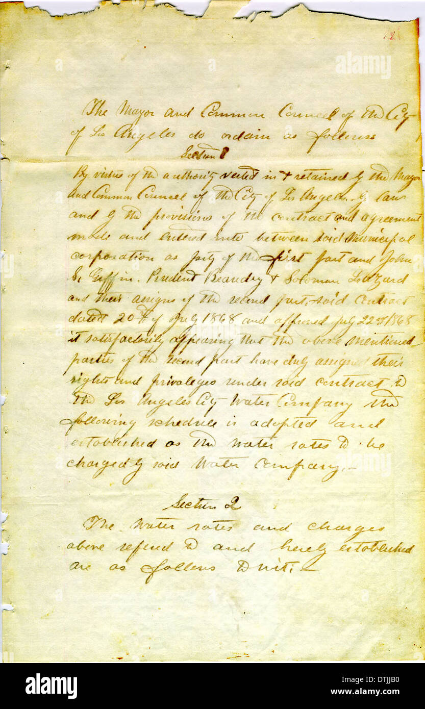 An ordinance from 1870 that outlines the water rates, reflecting the ...