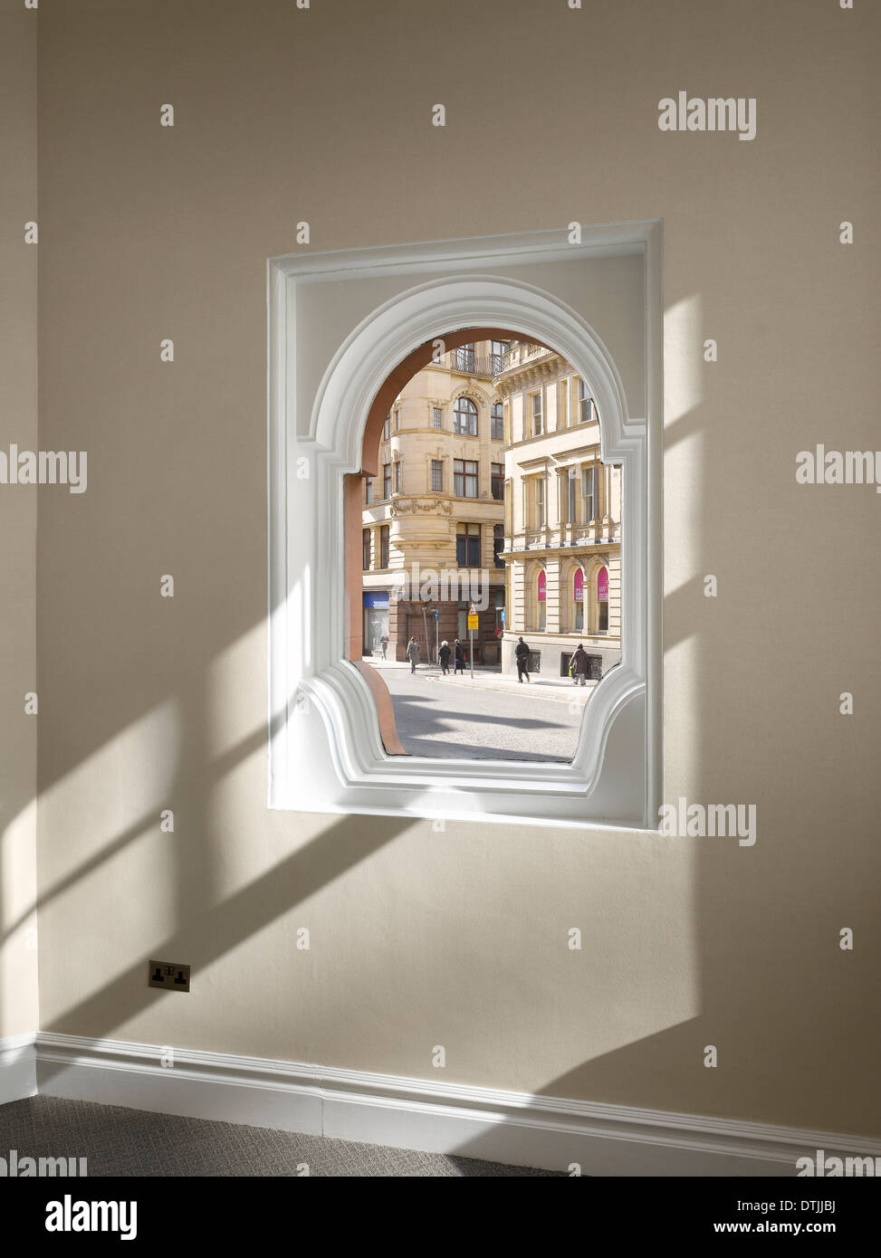 View through window to street from inside Elliot House, Manchester ...