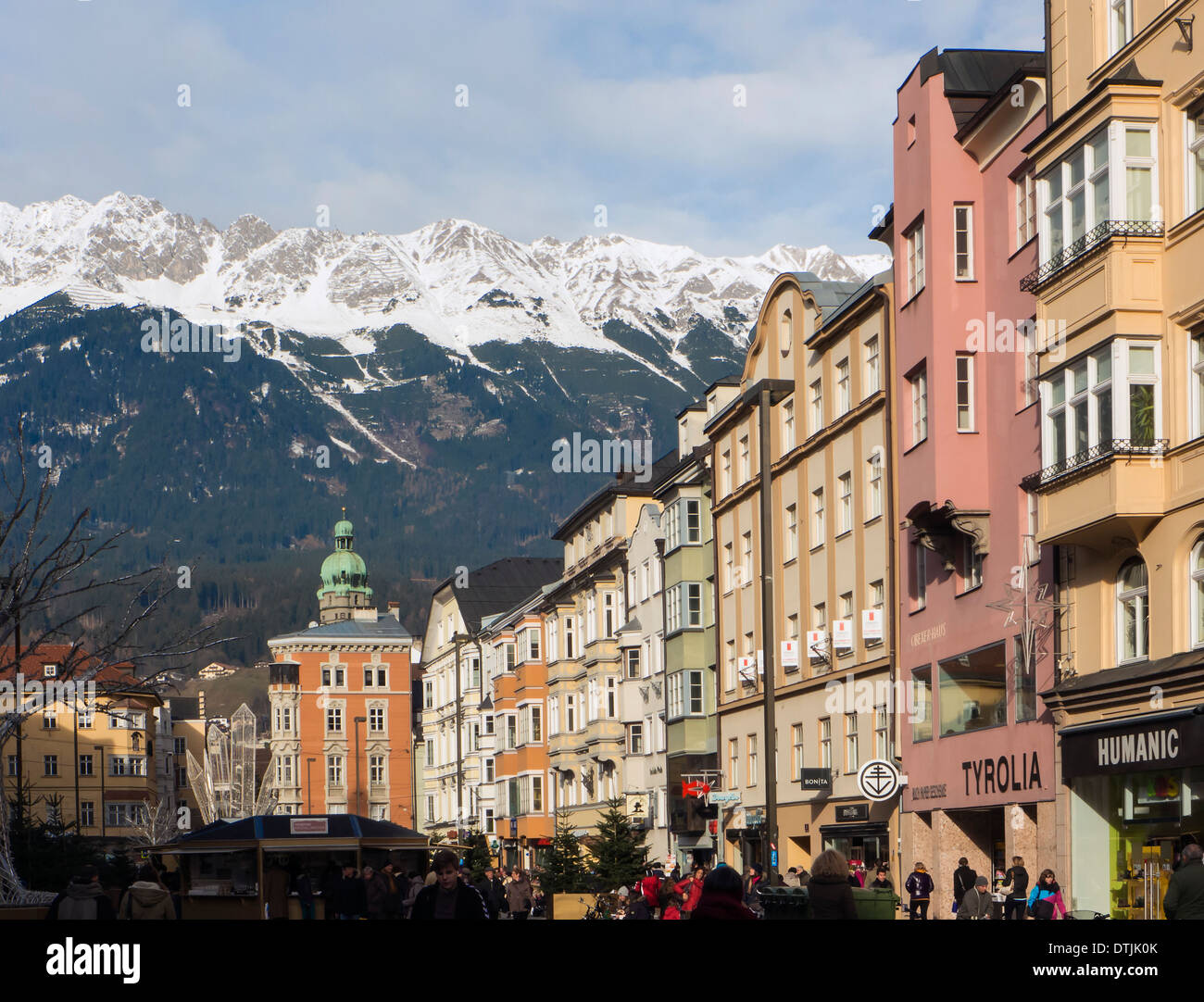 City-Tower and Karwendel-Mountain range seen from Maria-Theresien-st ...