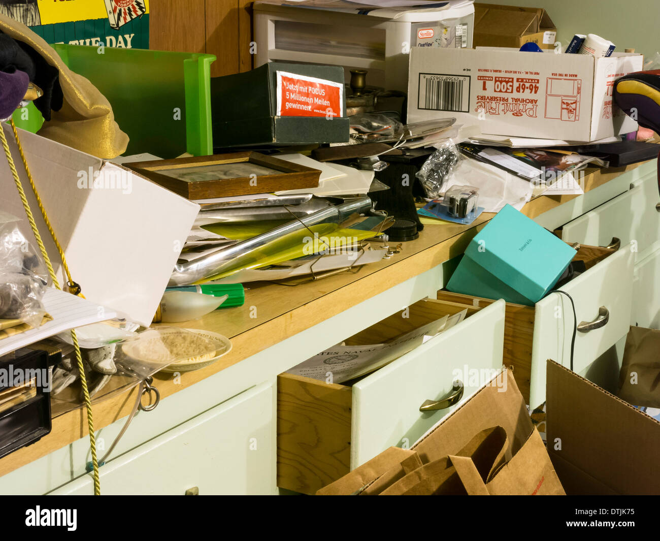 Messy Home Cabinet with Open Drawers, USA Stock Photo - Alamy