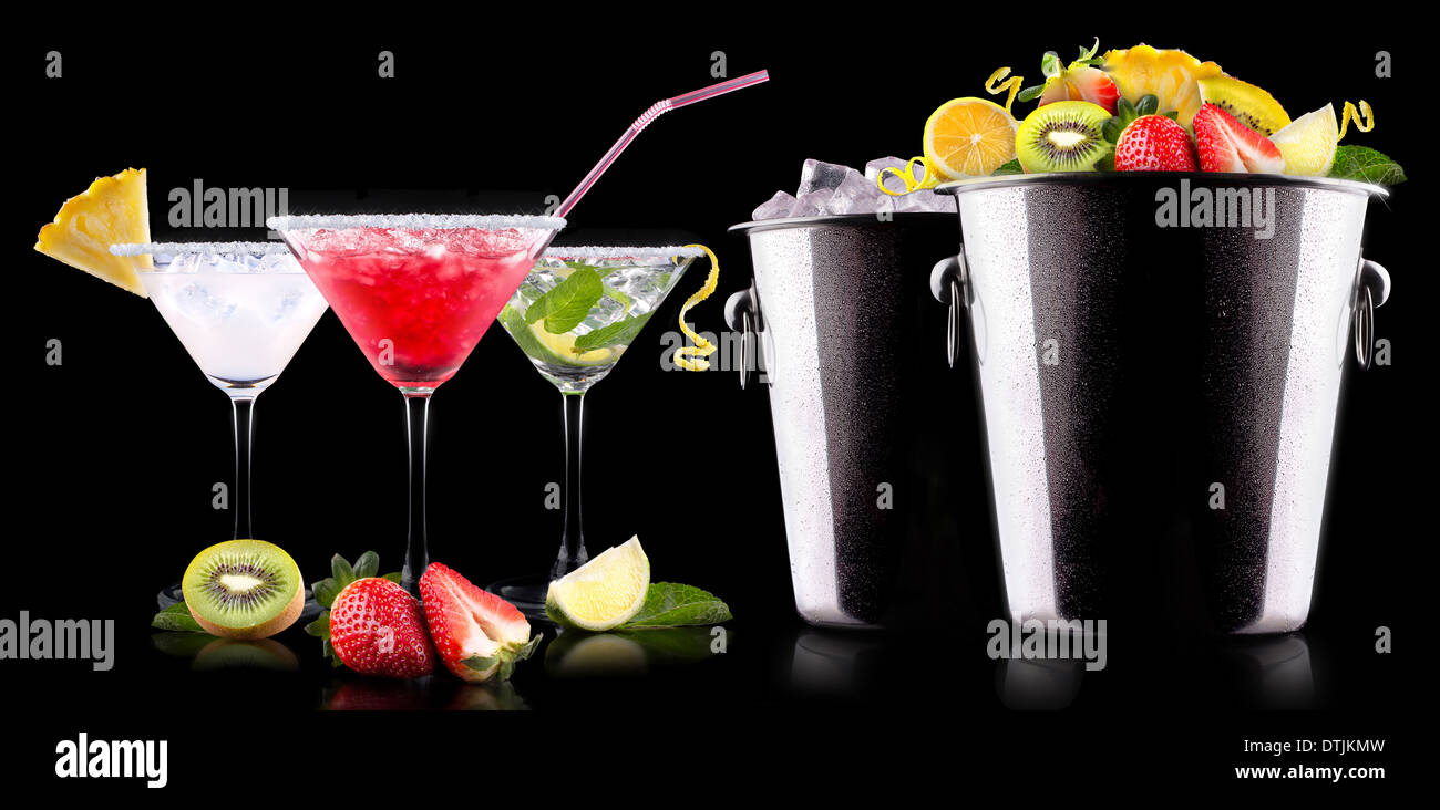 alcohol cocktail set with tasty summer fruits. Berry cooler cocktail ...