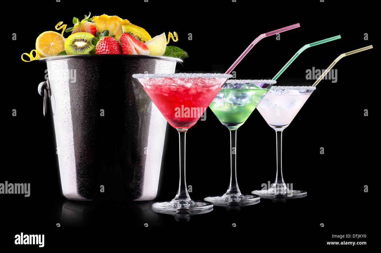 alcohol cocktail set with tasty summer fruits. Berry cooler cocktail ...